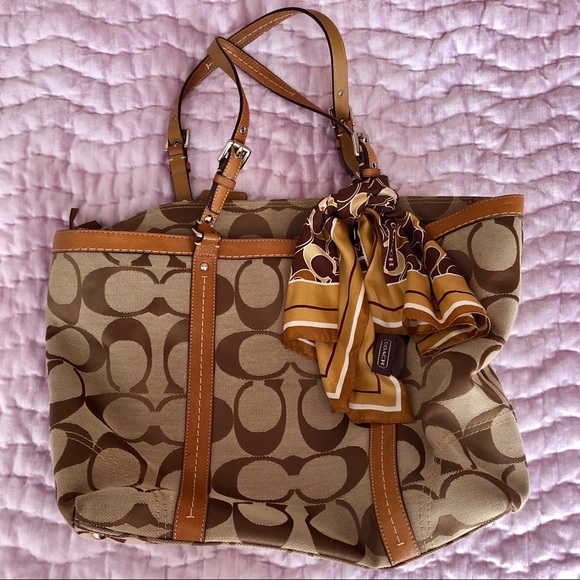 Coach | Bags | Coach Tote Bag With Silk Scarf Accessory | Poshmark